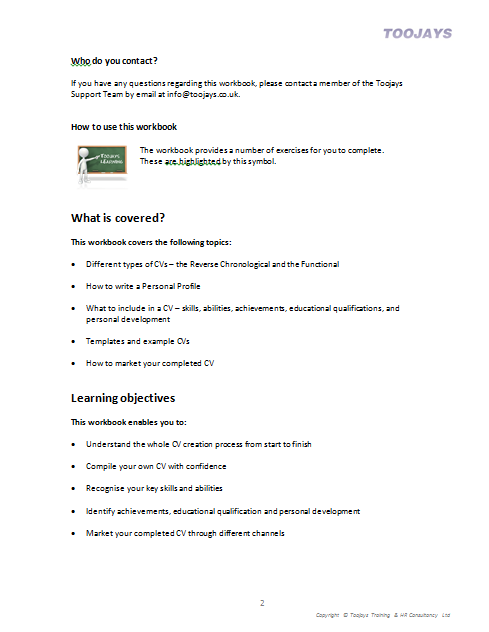 CV Writing Skills - Skills Development Workbook – TOOJAYS Training & HR ...